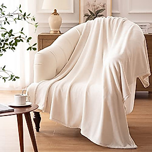 Bertte Fleece Throw Blanket Super Soft Cozy Warm Lightweight Throw for Sofa Couch Luxury Decorative Velvet Pattern Bed Blanket, 50"x60", Ivory White