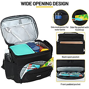 MIER Large Lunch Box for Men 24 Cans Insulated Lunch Bag Leakproof Soft Side Cooler Bags with Multiple Pockets Adults Big Lunchbox Heavy Duty for Work Travel Beach Picnic Office(Black, 15L)