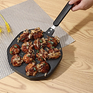 Takoyaki Pan 12-Hole, UNOSCHRIM Non-stick Aebleskiver Pan, Mini Pancake Mold with Brush and Two Forks, Aluminum Griddle Stuffed Pancake Maker for Making Octopus Balls, Puffs or Danish Stuffed Pancakes