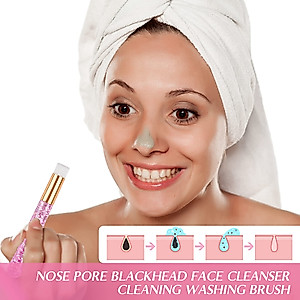 TUZAZO 20 Pieces Pink Lash Shampoo Brushes - Glitter Crystal Eyelash Extension Cleanser Brushes - Nose Pore Deep Cleaning Brush for Blackhead Removing Facial Cleansing (Pink)