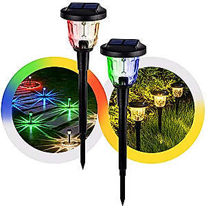 GIGALUMI Outdoor Solar Lights for Yard, 2 Pack Color Changing+Warm White Solar Lights Outdoor Waterproof IP65, Dream Dynamic Solar Pathway Lights for Garden Yard Lawn Landscape Walkway