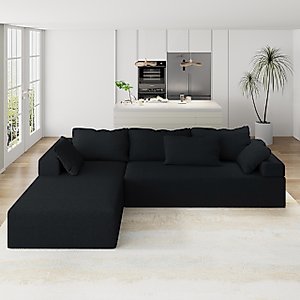 FHUKMZOI Modern Upholstered Chenille L-Shaped Couch, Convertible Sectional Sofa Couch, Modular 108" L Shaped Sectional Sofa Set for Home, Apartment, Dorm, Bonus Room, Compact Spaces (Black)