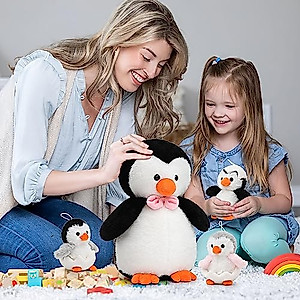 Karister Penguin Stuffed Animal Plush 16.5" with 3 Baby Penguins,Penguin Gifts for Kids,Women,Girl,Boy,Mini Penguin Plush,Stuffed Penguin Toy for Birthday, Christmas, Children's Day.