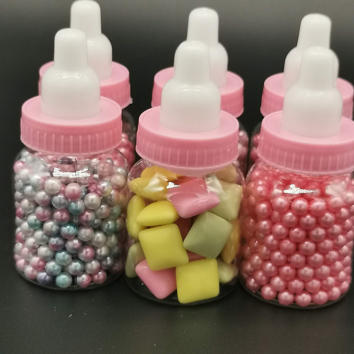 Jessica welcomes you Bottles with Removable Pink Tops for Baby Showers, Parties, and Favors (24 Pink)