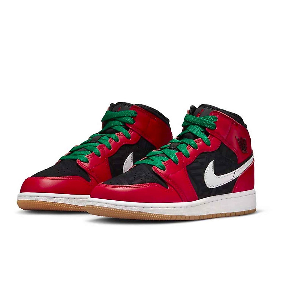 Nike Jordan Youth Jordan 1 Mid SE GS DQ8418 006 Christmas - Size 6Y, Black/Fire Red/White/Malachite