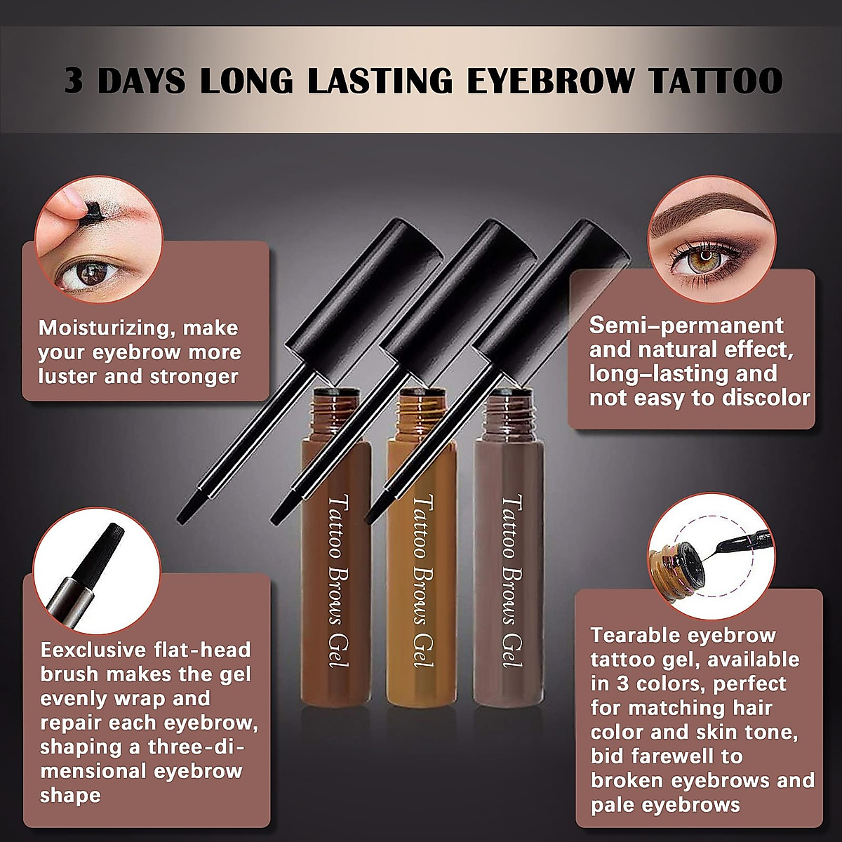 LOKFAR 2 Pcs Natural Eye-Brow Gel Long-Lasting Waterproof Peel Off Tattoo Brow Makeup, For All Types of Eyebrows (Brown)