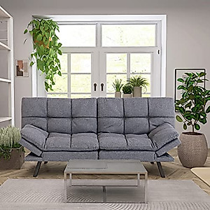 Hcore Convertible Futon Sofa Bed-Grey Fabric Memory Foam Loveseat,Small Euro Lounger Sofa for Compact Living Spaces,Apartment,Dorm,Studio,Guest Room,Home Office/Grye