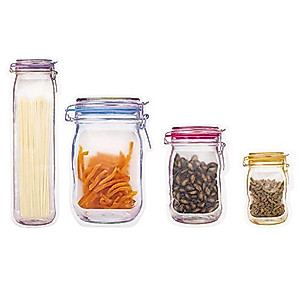 NATX 50Pcs Mason Jar Pattern Food Storage Bag Reusable Portable Stand Up Smell Proof Ziplock Bags Snack Saver Container Retail Package Bag Frosted Pouches Red 7.6×5.4in (19.5×13.7cm)