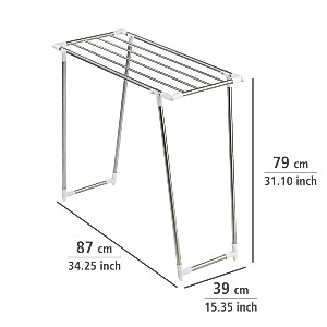 WENKO Clothes Drying Rack, Collapsible Laundry Rack, Indoor and Outdoor Drying Rack, Garment Drying Rack for Balcony, Bathroom, Bedroom, Stainless Steel, 34.3 x 31.1 x 15.4 in, Silver Matt