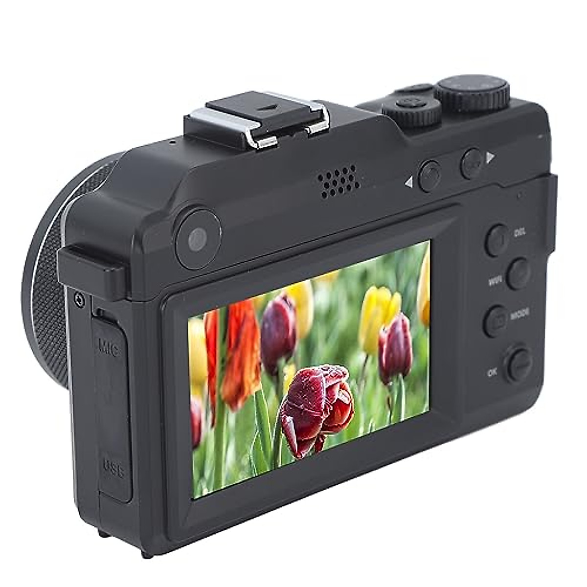 HD Digital Camera, Dual Lens Anti Shake 3.0inch IPS Display USB Connection 4K Digital Camera 18X Autofocus for Traveling (Black)