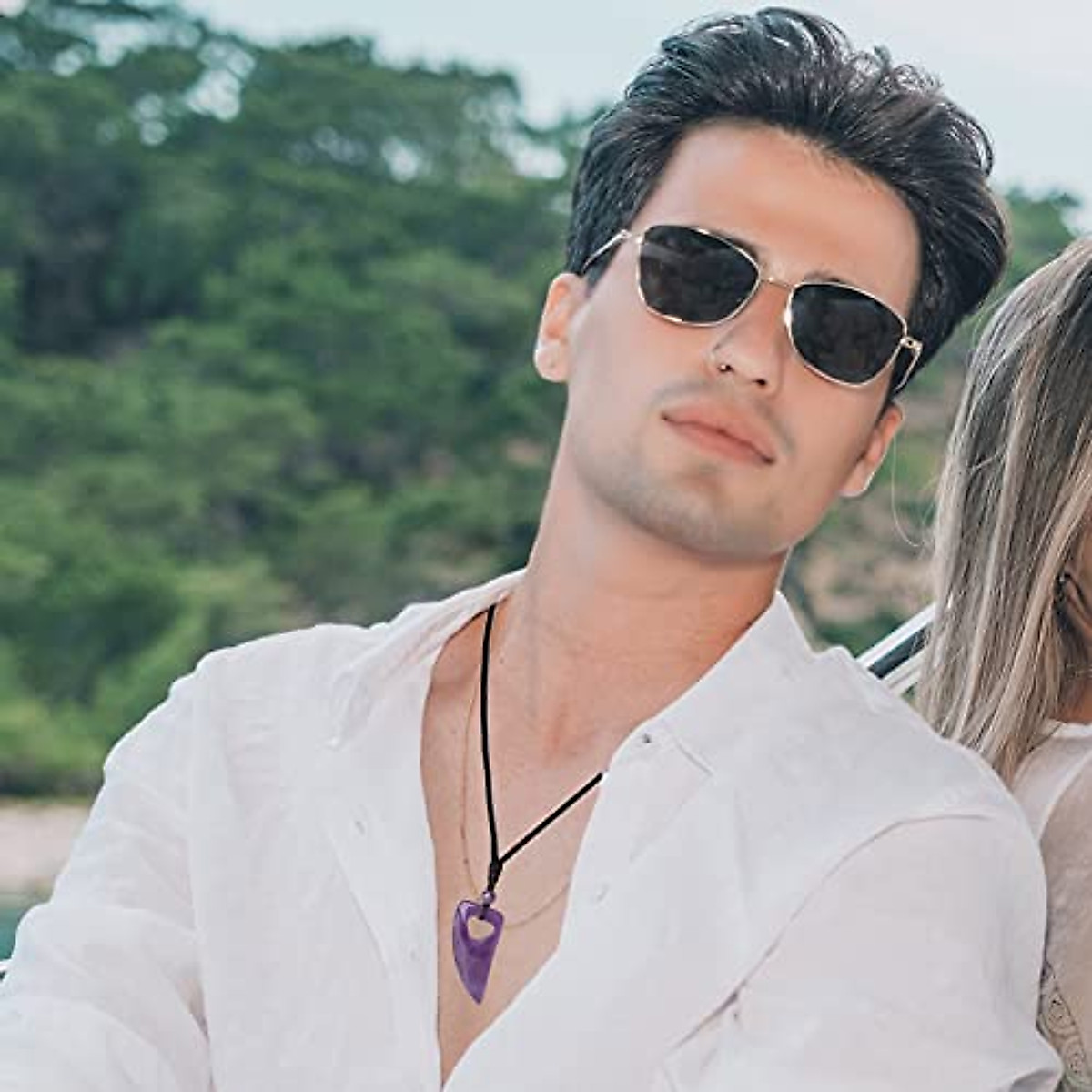 MAIBAOTA Necklaces for Men Adjustable Black Rope Necklace Amethyst Crystal Stone Pendant Necklace Men's Jewelry