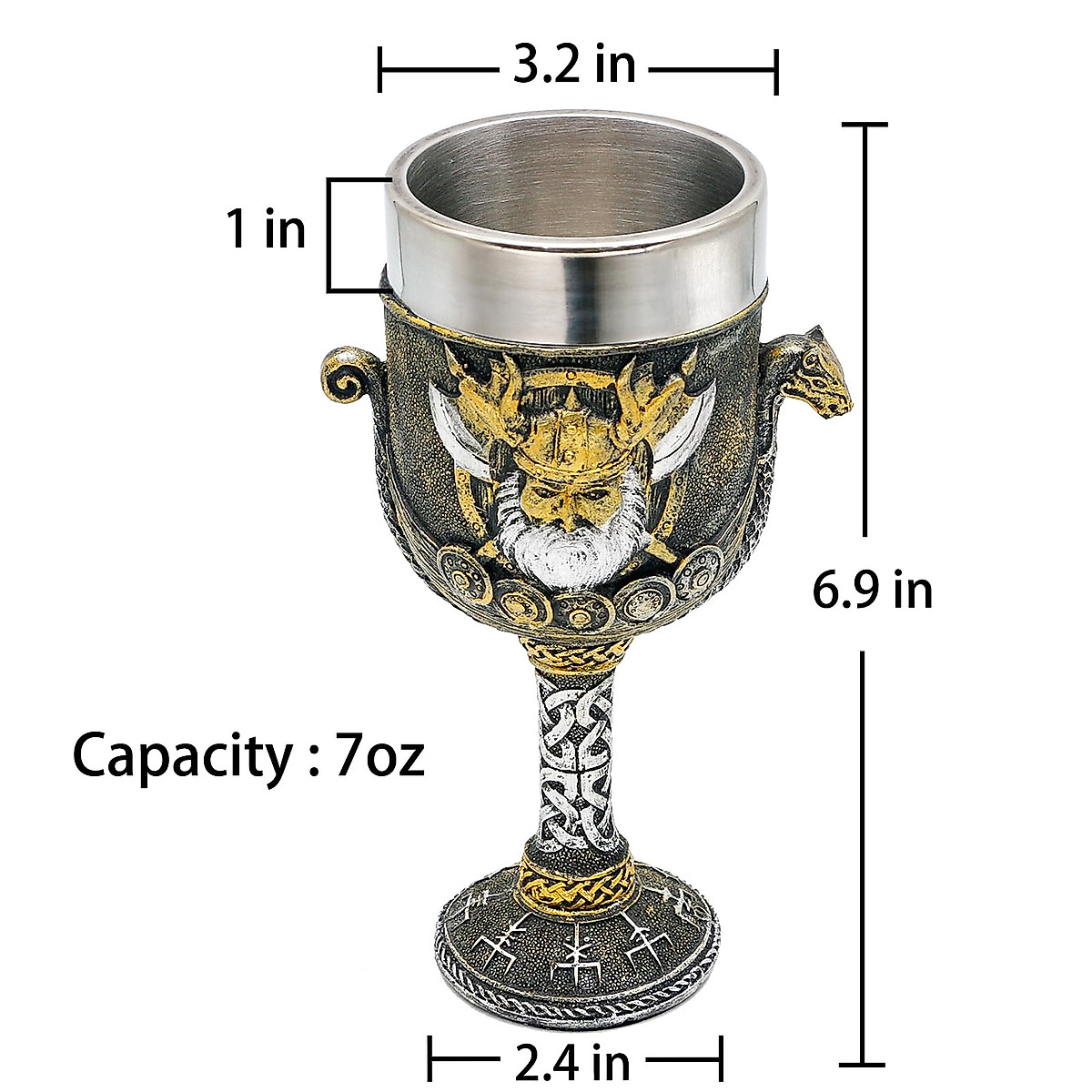 Medieval Viking Odin Wine Goblet - Viking Gifts for Men 7oz Stainless Steel Drinking Cup Norse Viking Warrior Dragon Ship Chalice Viking Fans Gifts Party Decoration