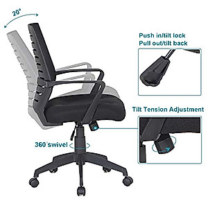 VECELO Premium Mesh Chair With 3D Surround Padded Seat Cushion For Task/Desk/Home Office Work, Black
