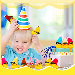 36 Pcs Mini Rubber Ducks Glow in The Dark Rubber Frogs Baby Shower Tiny Rubber Ducks Bulk, Float Bath Toys Bathtub Duckies Mini Frogs for Shower Birthday Party Favors Carnival Gift (Hat Style)