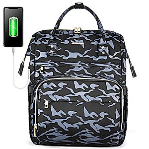 LOVEVOOK Laptop Backpack for Women 15.6 Inch, Teacher Backpack Womens Purse Water-resistant Travel Backpack with USB Charging Port, School Backpack Bookbag Nurse Bag Work Bags (Black Moire)