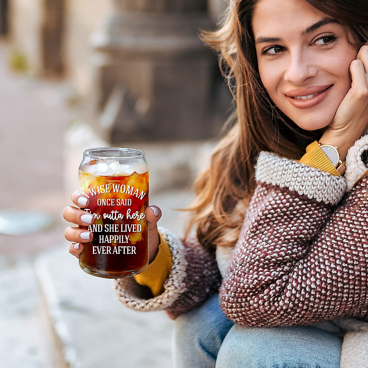 9CLEVER A Wise Woman Once Said I'm Outta Here - Retirement Gifts for Women, Coworker - Retirement Going Away Goodbye - Farewell Gifts for Coworkers, Funny Retirement Gift for Man, 16 Oz Can Glass