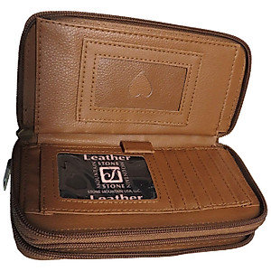 Stone Mountain Leather Double Zip Around Leather Checkbook Wallet Nubuck