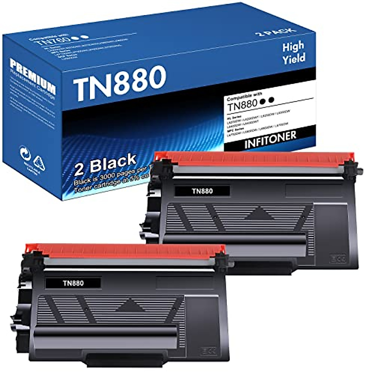 TN880 Super High Yield Toner Cartridge 2 Pack Black Replacement for Brother TN880 TN-880 TN 880 Toner Cartridge for Brother HL-L6200DW L6200DWT L6400DW L6400DWT MFC-L6700DW L6800DW L6900DW Printer