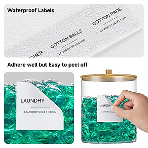 TIPGO Glass Jars and Acrylic Dryer Sheet Holder, Laundry Pods Container with Bamboo Lid and 27 Labels, Powder Detergent Containers for Laundry Room Organization, Storage Jars Set (3 Pack)