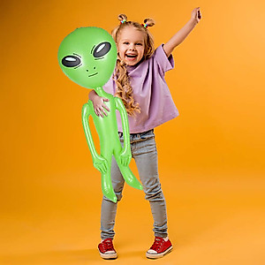 ArtCreativity Green Alien Inflates, Set of 2, Outer Space Decorations, 34 Inch Alien Inflatable Toys, Galactic Birthday Party Favors, Swimming Pool Toys for Kids, Alien Decorations for Kids’ Rooms