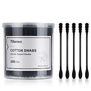 tifanso 200 Count Black Cotton Swabs, Natural Black Double Tipped Cotton Buds, Cruelty-Free Ear Swabs, Chlorine-Free Hypoallergenic