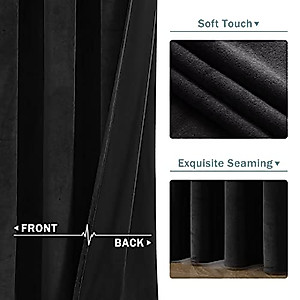 YURIHOME Black Velvet Curtains 84 Inches for Bedroom, Thermal Insulated Blackout Curtains- Room Darkening Sun Blocking Rod Pocket Window Drapes for Living Room, 2 Panels, 42 x 84 Inches