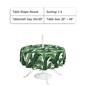 LVTXIII Outdoor Tablecloth with Umbrella Hole and Zipper, 60 Inch Water-Repellent Patio Table Cloth, Round Table Covers for Backyard Garden, Swaying Palms Green
