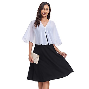 Fttyeiby Shawls and Wraps for Evening Dresses Chiffon Soft Wedding Guest Shawl Cape V Neck Capelets White