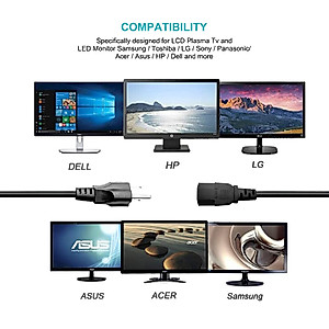 3 Prong AC TV Power Cord Cable for Panasonic Plasma TV, Panasonic Viera TV, LG TV, 3D Printer Computers, TVs, Monitors & More Charger Replacement Power Cable