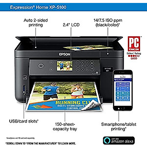 Epson Premium Expression Home XP 51 Series Small All-in-One Color Inkjet Printer I Print Copy Scan I Wireless Connections I Mobile Printing I Auto 2-Sided Printing I 2.4" LCD I 14 ISO PPM (Renewed)