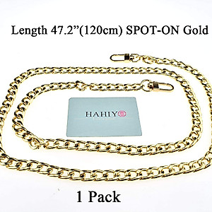 HAHIYO Purse Chain Strap Length 47.2" SPOT-ON Gold for Shoulder Cross Body Sling Purse Handbag Clutch Bag Replacement Strap Comfortable Flat 0.4" Wide Enough 2.4mm Extra Thick Metal Strap 1 Pack