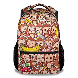 MEETUHONEY Monkey Backpack for Girls Boys, 16" Cute School Bookbag, Cartoon Large Capacity Laptop Bag for Kids Students
