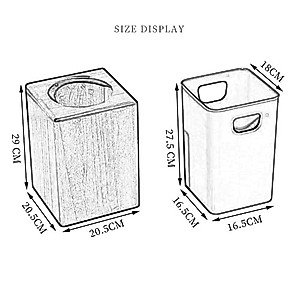 DRSFF Trash Can with Plastic Inner Cylinder Wooden Kitchen Rubbish Container Square Teak Living Room Garbage Bin Office Waste Basket Bedroom Bathroom Storage Bucket