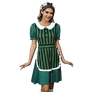 Maisolly Halloween Women's Short Sleeve Maid Haunted mansion Castmember Cosplay Party Costume Outfit L