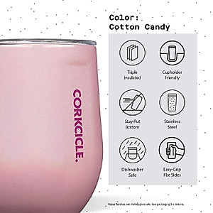 Corkcicle Stemless Insulated Wine Glass Tumbler, Cotton Candy, 12 oz – Stainless Steel Stemless Wine Glass Keeps Beverages Cold for 6 Hours, Hot for 3 Hours – Non-Slip, Easy-Grip Insulated Cup