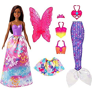 Barbie Dreamtopia Dress Up Doll Gift Set, approx. 12-inch, Brunette with 3 Fashions