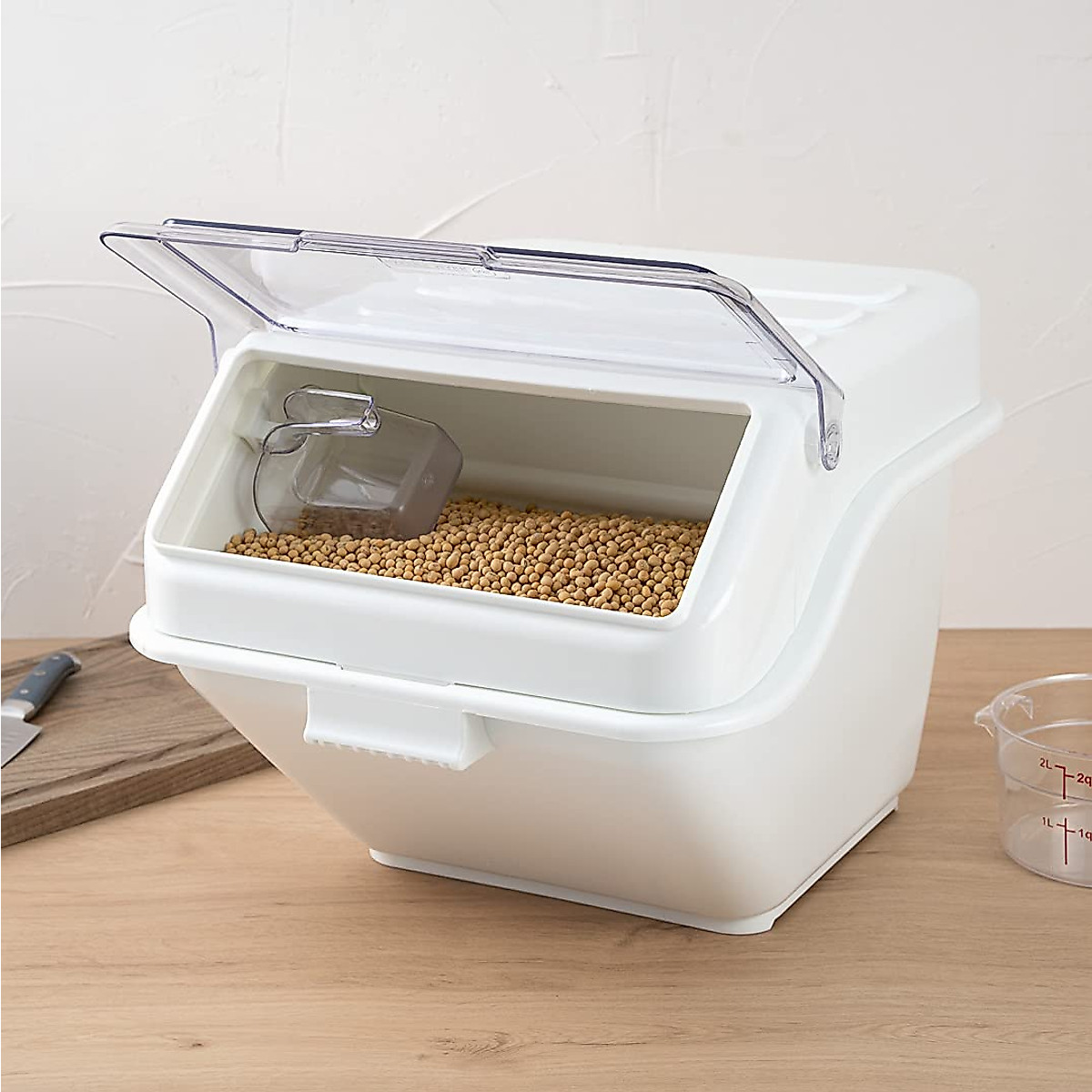 Restaurantware Met Lux 13 Gallon Ingredient Bin 1 With Lid Food Storage Bin - With Measuring Scoop Stackable White Plastic Commercial Flour Bin Easy Access For Kitchen Or Storage