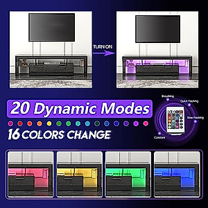 DMIDYLL Black TV Stand with LED Lights for TVs up to 65'', Modern TV Console with Storage Cabinets for Living Room, Bedroom, LED Entertainment Center