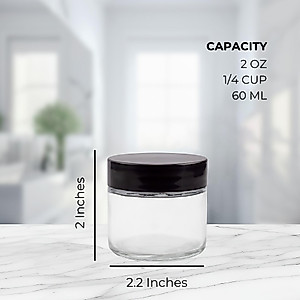 Cornucopia Brands 2oz Straight Sided Clear Glass Jars (12 pack), Airtight Cosmetic Jars for Creams, Balms & Aromatherapy