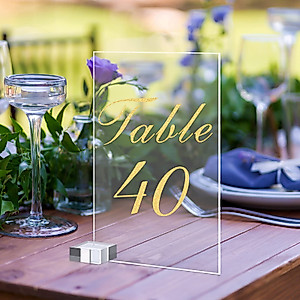 Acrylic Wedding Table Numbers with Stands 1-40 Gold Table Number Signs and Holders 4 x 6 Inch Printed Calligraphy Table Number Holders Clear Acrylic Sign for Wedding Reception Centerpiece Event Party