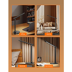 soysout LED Desk Lamp, Eye-Caring Table Lamp with USB Charging Port, 5 Lighting Modes with 7 Brightness Levels, Touch Control, 12W (Black)