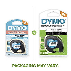 DYMO - SAN91331 91331 LetraTag Labeling Tape for LetraTag Label Makers, Black Print on White Plastic Tape, 1/2'' W x 13' L, 1 Roll