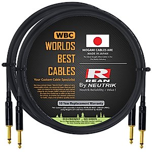 WORLDS BEST CABLES 2 Units - 6 Foot -Pedal, Effects, Patch, Guitar instrument cable CUSTOM MADE made using Mogami 2524 wire and Neutrik-Rean NYS224BG Gold ¼ inch (6.35mm) TS Plugs