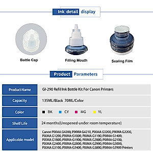 Aomya GI-290 Refill Ink Bottle Kit Replacement for Canon PIXMA G4210 G3200 G4200 G2200 G1200 Printers…