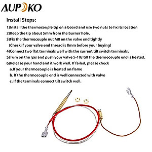 Aupoko Patio Heater Thermocouple, Outdoor Heater Replacement Parts M8 x 1 End Connection Nuts Thermocouple 410 mm Length M6 x 0.75 Head Thread with 6.3 MM/0.25'' Flat Terminal