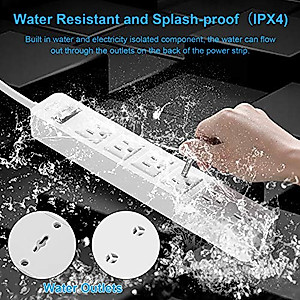 Outdoor Power Strip Waterproof, Weatherproof Surge Protector Power Strips and Electric Shock Proof Outdoor Outlet with 6ft Extension Long Cord/Cable for Bathroom, Garden, Kitchen, Patio [6 Outlets]