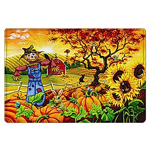 ECOTOB Fall Scarecrow Pumpkin Shower Curtain Set Scarecrow and Sunflowers Pumpkin with Butterflies Bath Mat and Shower Curtain Farmhouse Autumn Bathroom Decor Accessories, 72x72 Inches