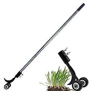 Stand Up Crevice Weeder Remover Tool, Hand Crack Weeding Tool Curved Hook Weed Puller with Wheels & 18.5-31.5" Telescopic Rod for Garden Lawn Yard Driveway Brick Sidewalks Pathways Patio Paving