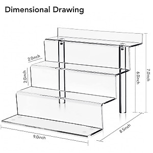YIDITTHOPE 3 Tier Clear Acrylic Display Riser Shelf for Pops & Toys Figures,9 in Cupcake Stand for Nail Polish, Shot Glasses, Perfume & Cologne Organizer, Crystals Collectibles Decoration in Cabinet