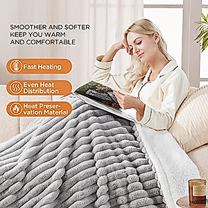 Westinghouse Electric Blanket Heated Throw, Super Cozy Luxury Faux Fur & Sherpa with 6 Heating Levels & 2-10 Hours Auto Off, Fast Heating & Overheat Protection, 50x60 Inch, Light Grey